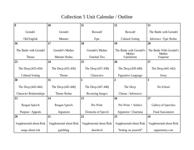 Unit Calendar & Outline | PDF