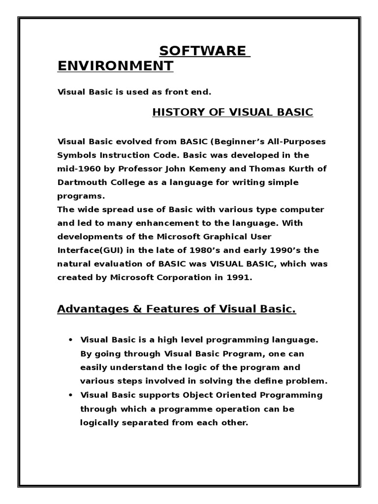 Software Environment: History of Visual Basic | Download Free PDF | Basic | Integrated ...
