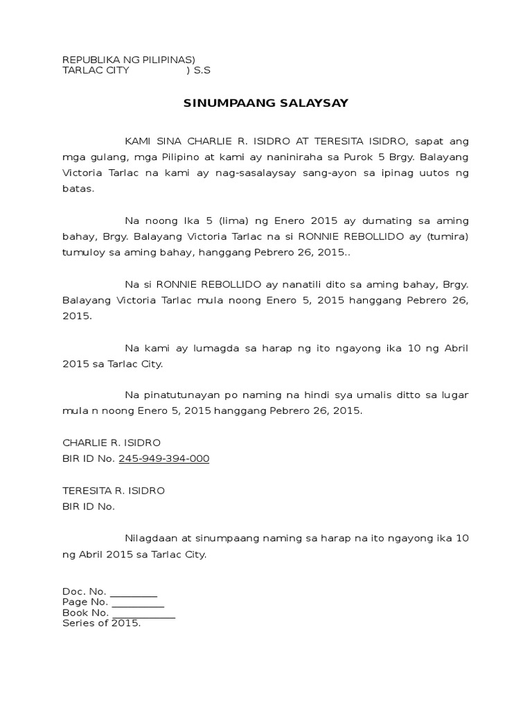 Sinumpaang Salaysay | PDF