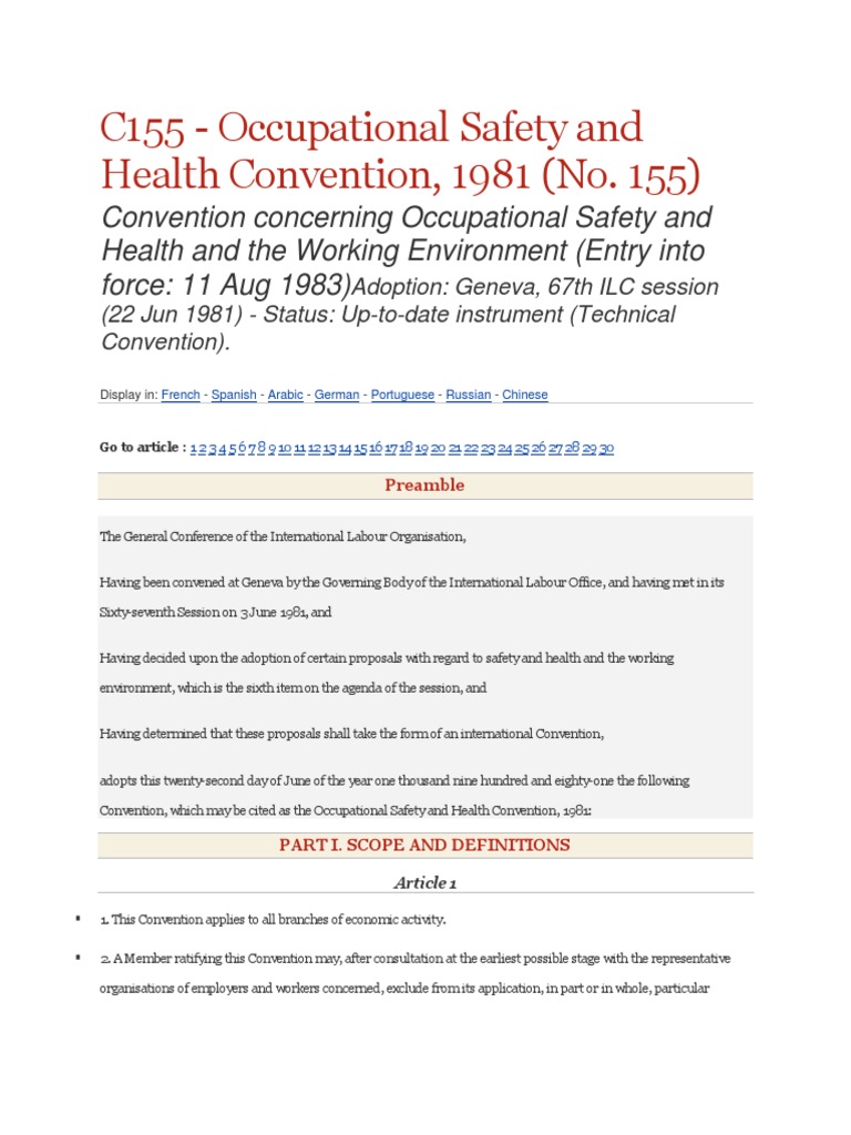 ILO C155 Occupational Health and Safety Convention | PDF ...