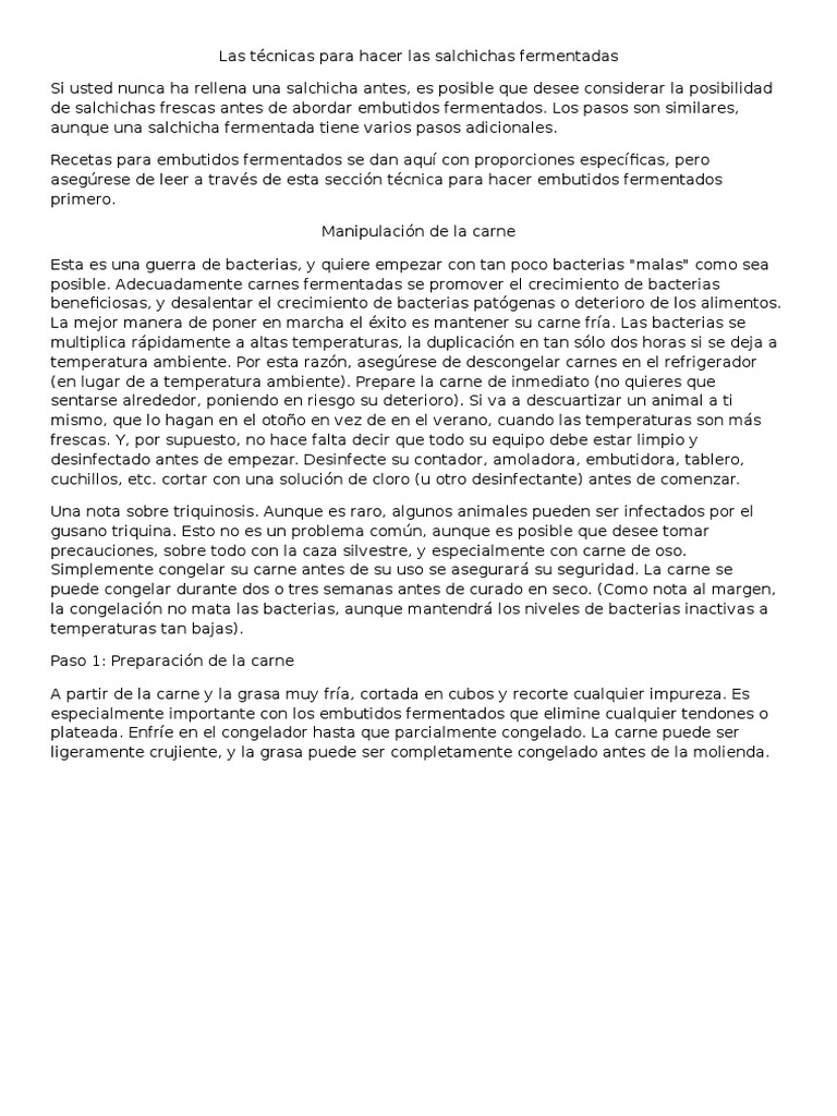 Las Técnicas para Hacer Las Salchichas Fermentadas | PDF | Carne | Humedad