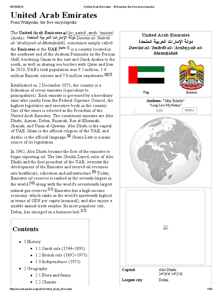 United Arab Emirates - Wikipedia, The Free Encyclopedia | PDF | United ...