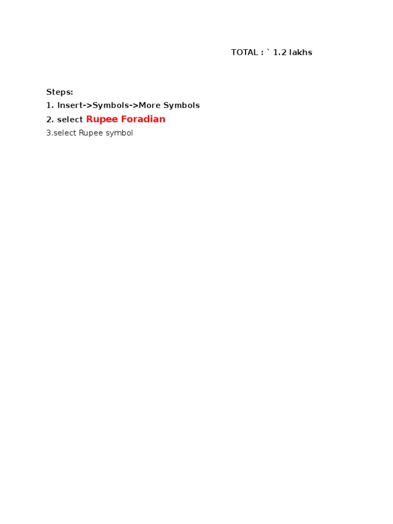 Guide to Inserting Rupee Symbol | PDF