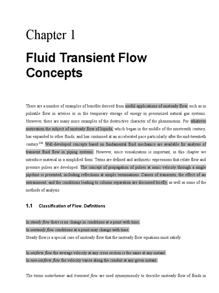 Fluid Transient Flow Concepts: Classification of Flow. Definitions ...