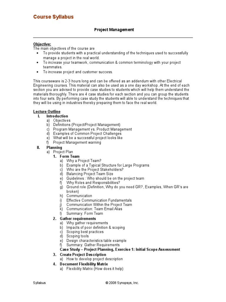 Project Management Syllabus | PDF | Business | Leadership