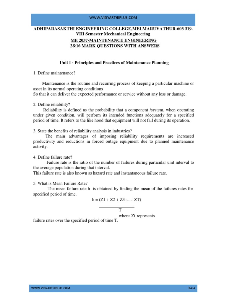 ME2037 Maintenance Engineering | PDF | Reliability Engineering | Engineering