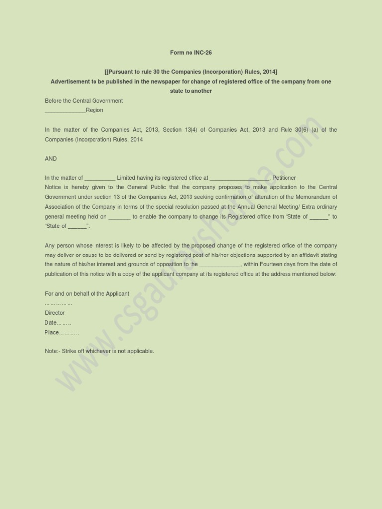 Format Eform Inc 26 Advertisement Registered Office Change | PDF