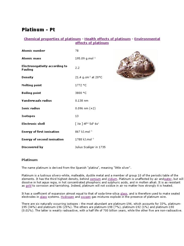 Platinum - PT: Chemical Properties of Platinum Health Effects of ...