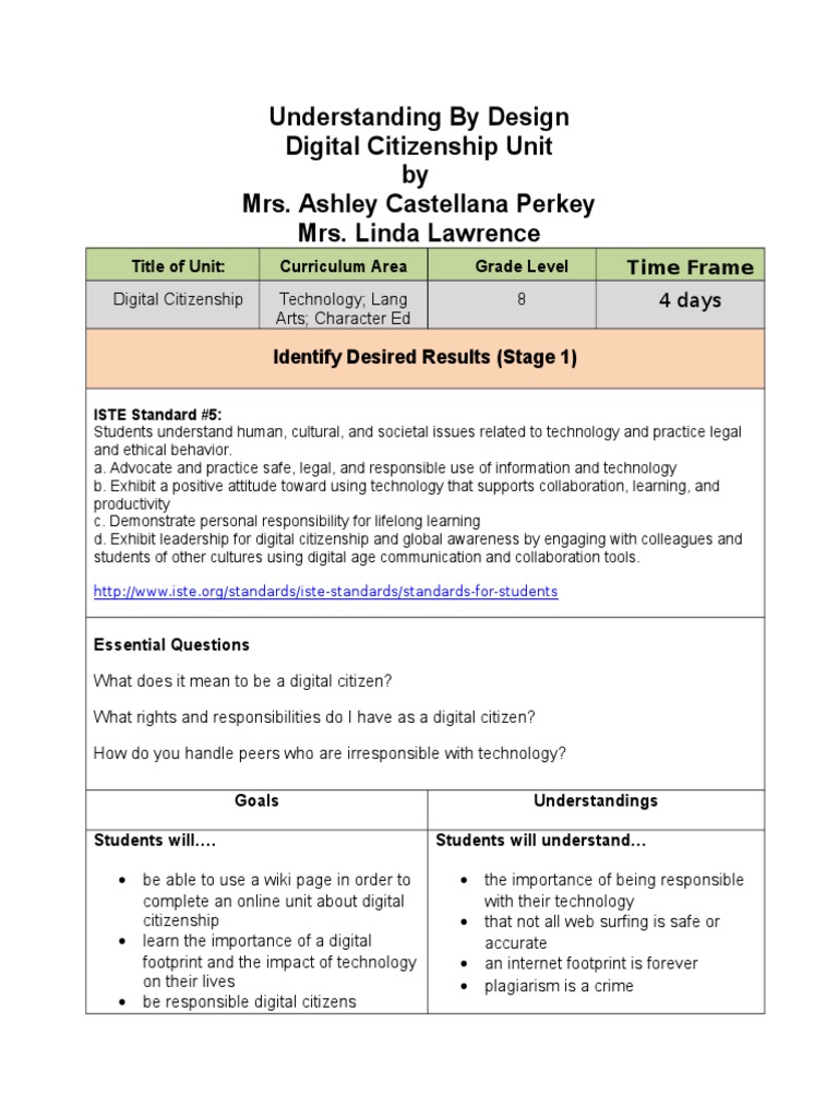 Understanding by Design Digital Citizenship | PDF | Internet | Citizenship