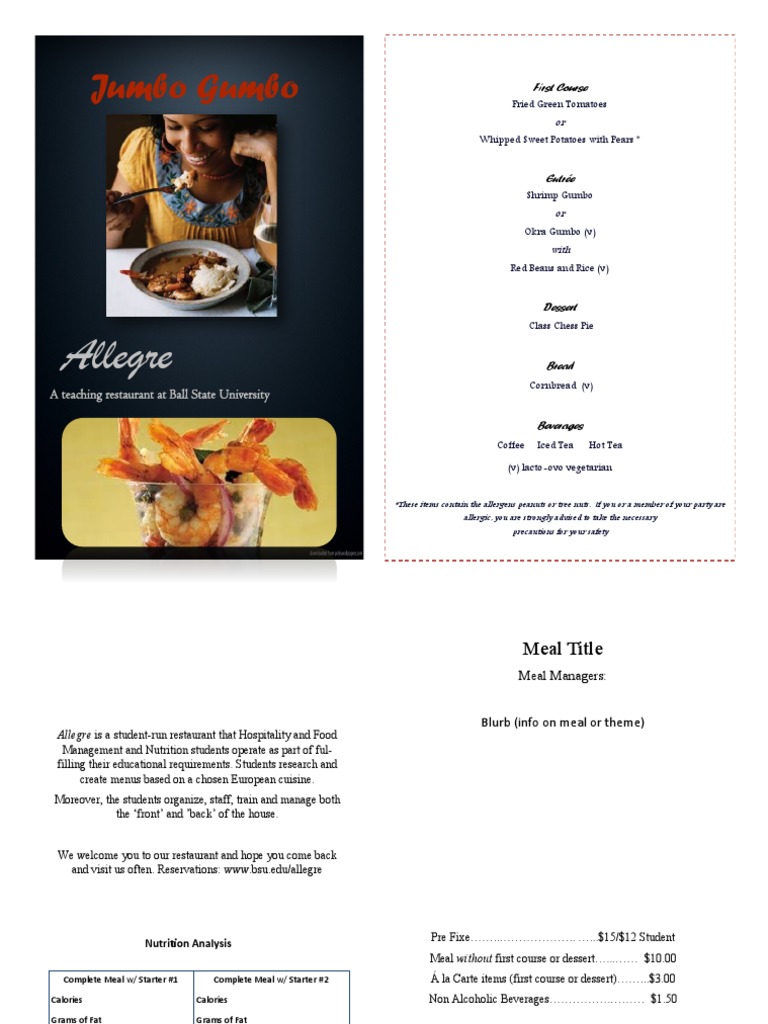 Allegre Restaurant Menu Overview | PDF
