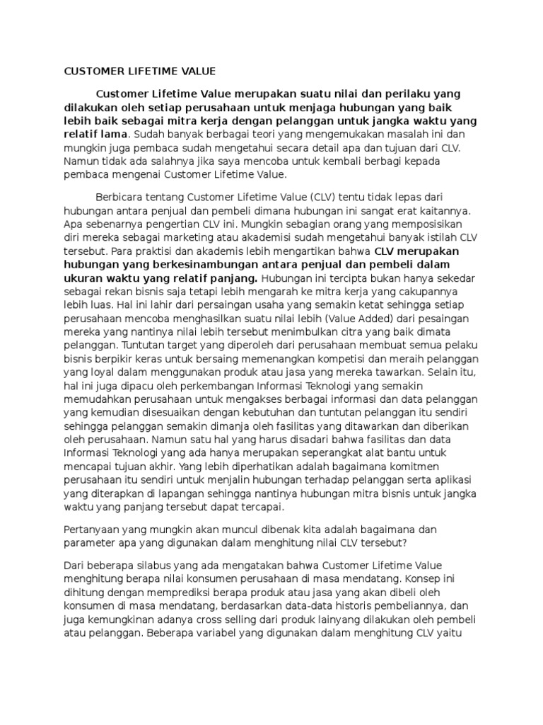 Menghitung Customer Lifetime Value (CLV) | PDF