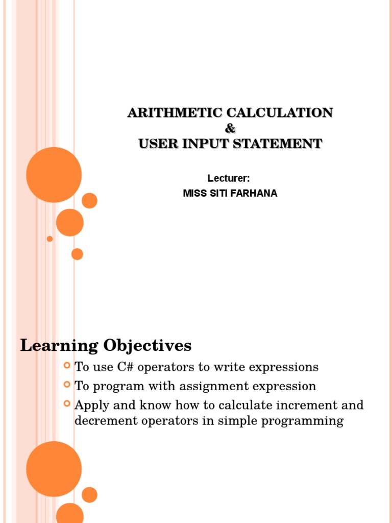 Arithmetic Calculation & User Input Statement | PDF | Integer (Computer ...