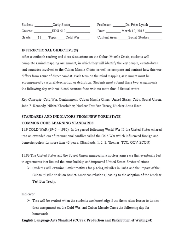 Edu 510 Lesson Plan - Cold War | PDF | Cuban Missile Crisis | John F ...