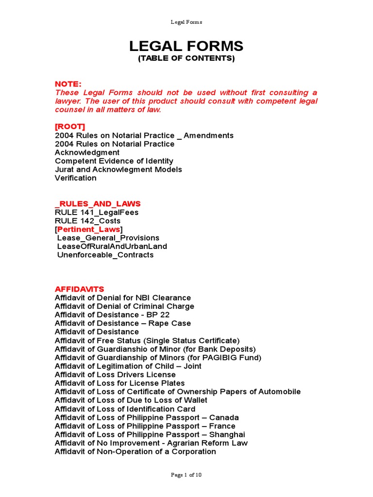 1 TOC Legal Forms | PDF | Domain Name | Deed
