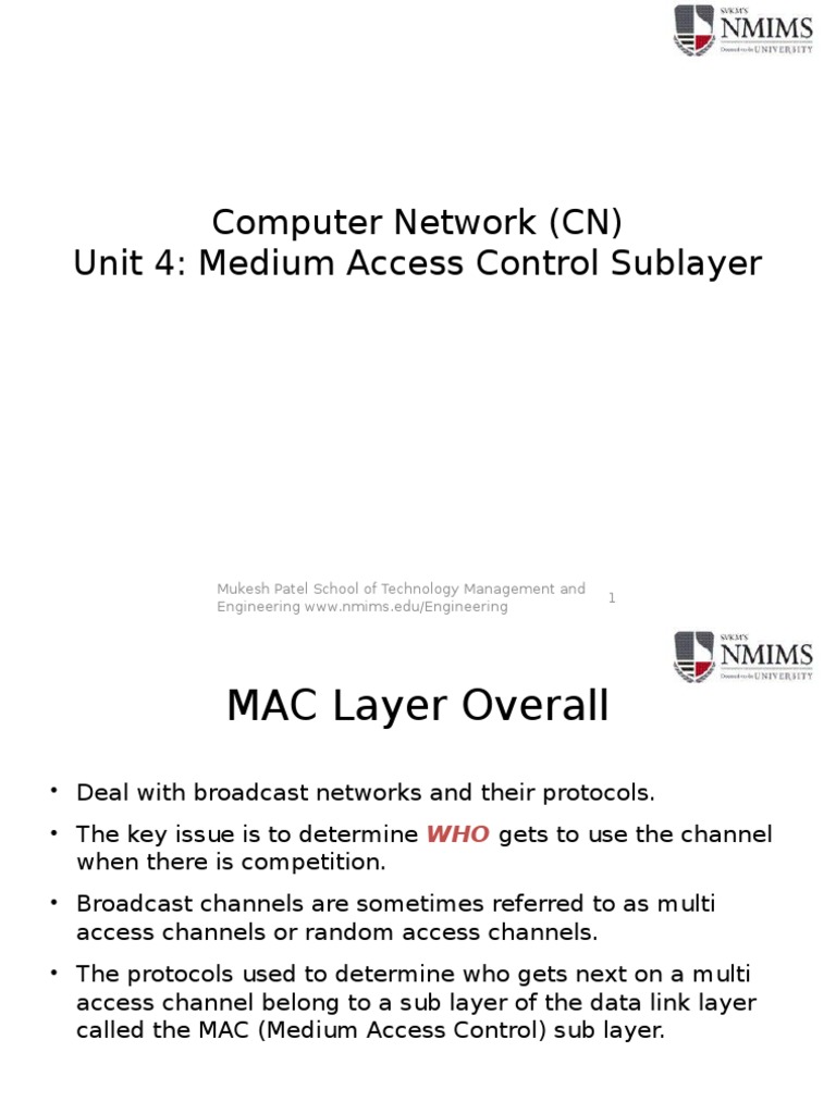 Computer Network (CN) Unit 4: Medium Access Control Sublayer | PDF | Ethernet | Channel Access ...