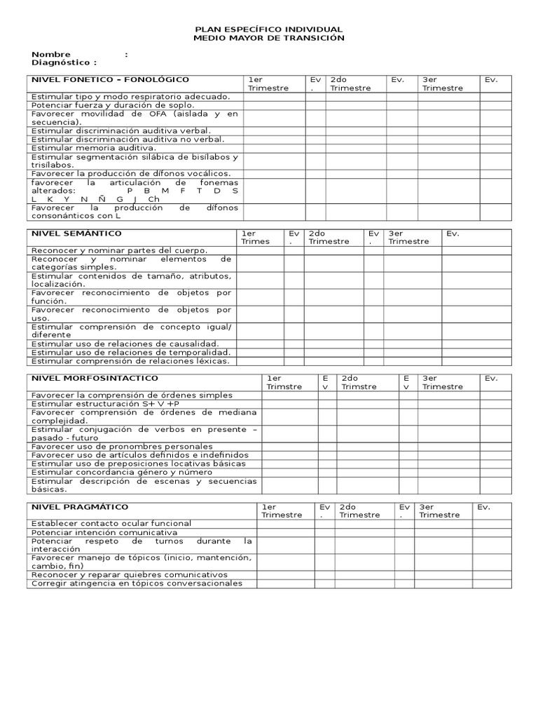 Plan Específico Individual Medio Mayor | PDF