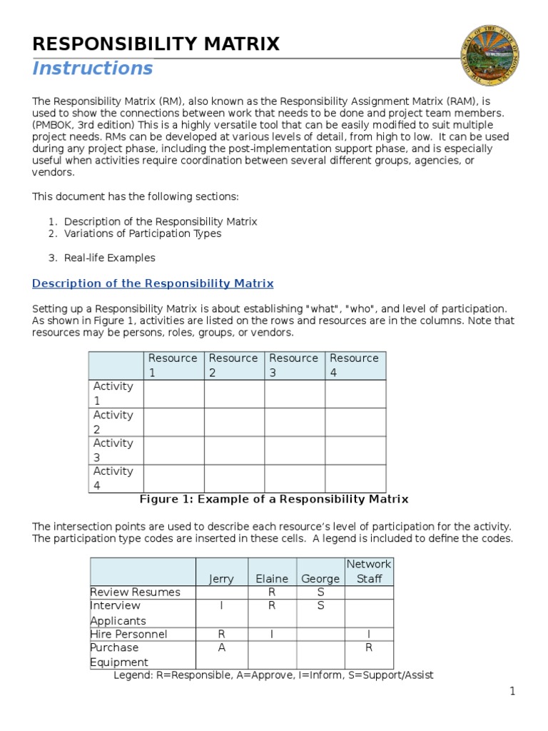 Responsibility Matrix | PDF | Matrix (Mathematics) | Computing And Information Technology