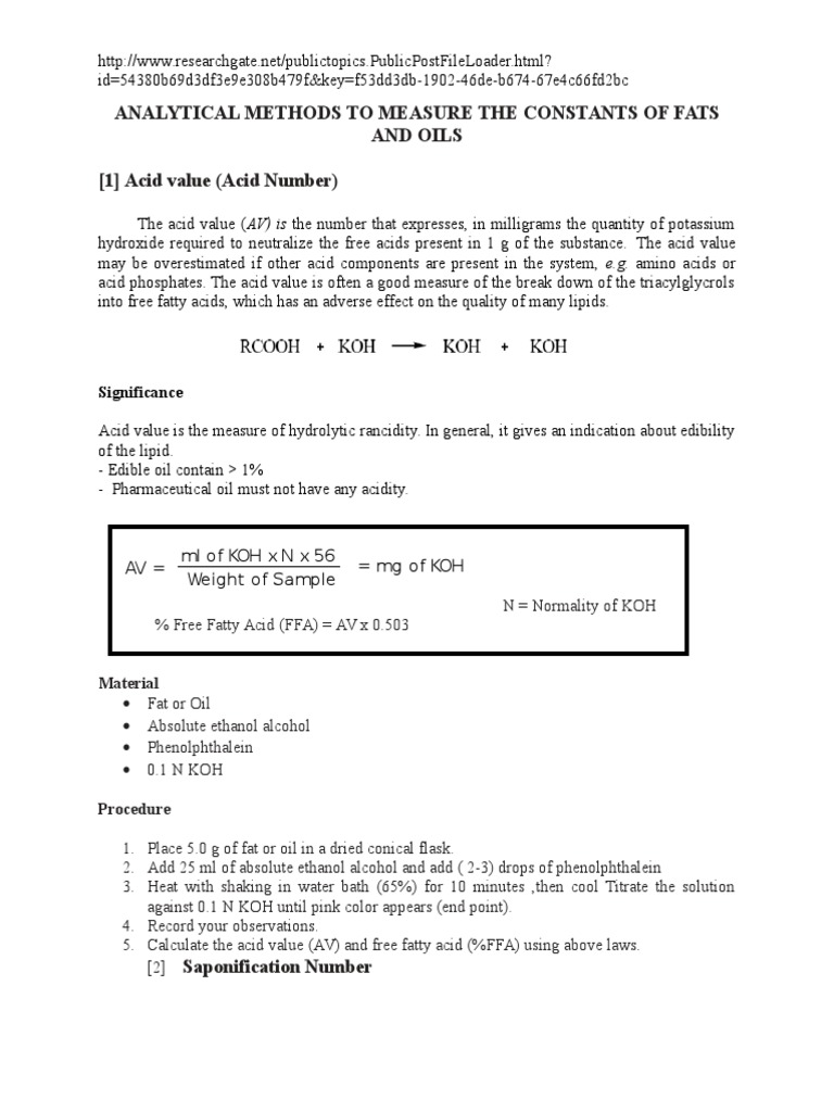 Analytical Methods To Measure The Constants of Fats and Oils | Download ...