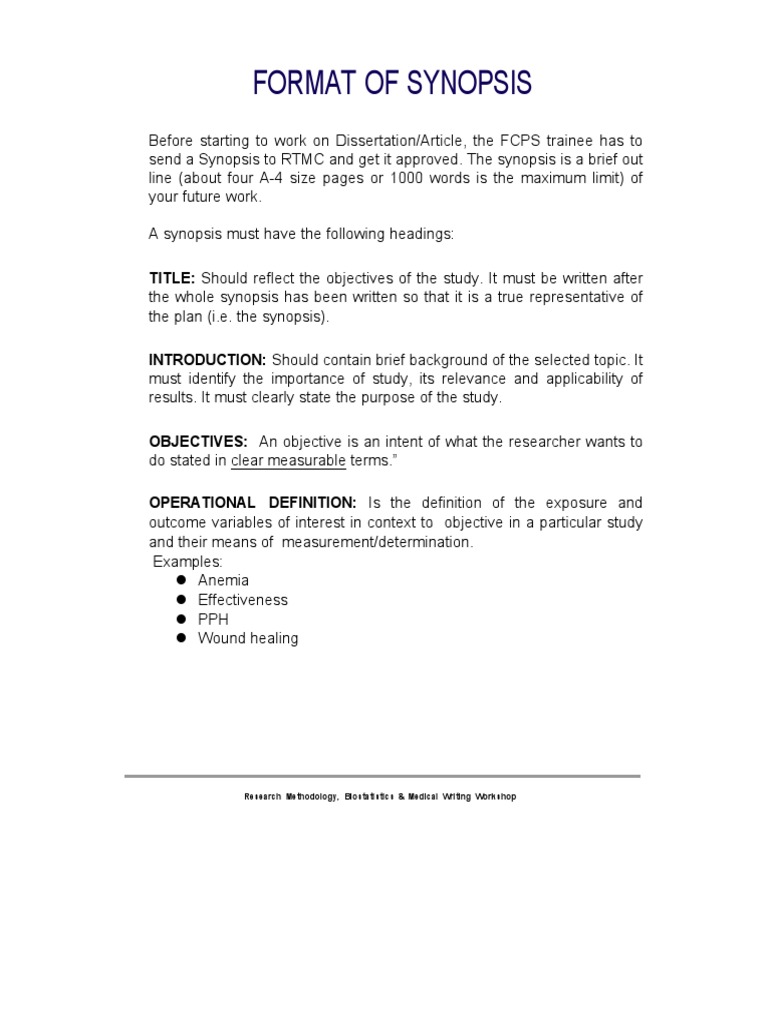 Format of Synopsis | Evaluation Methods | Scientific Method
