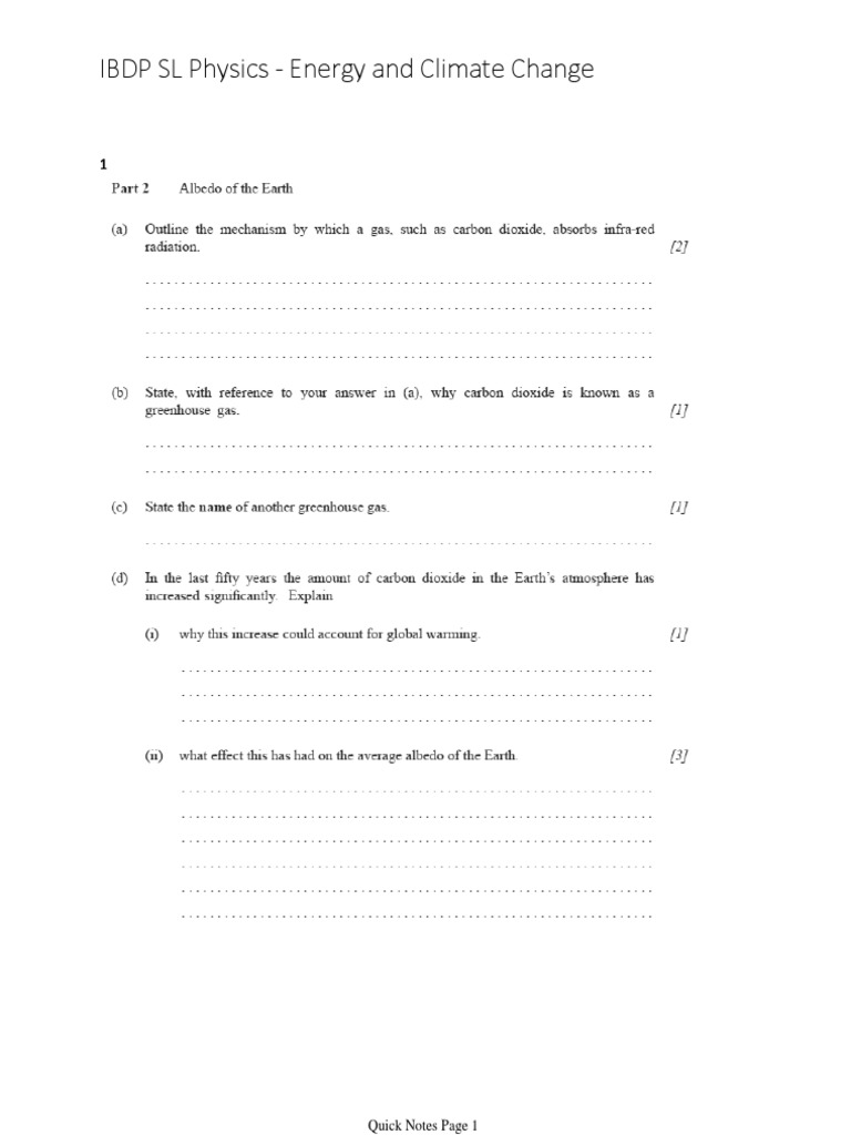 IBDP SL Physics: Energy & Climate Change | PDF