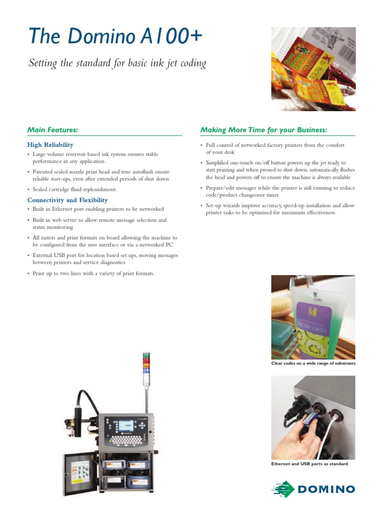 The Domino A100+: Setting The Standard For Basic Ink Jet Coding | PDF ...