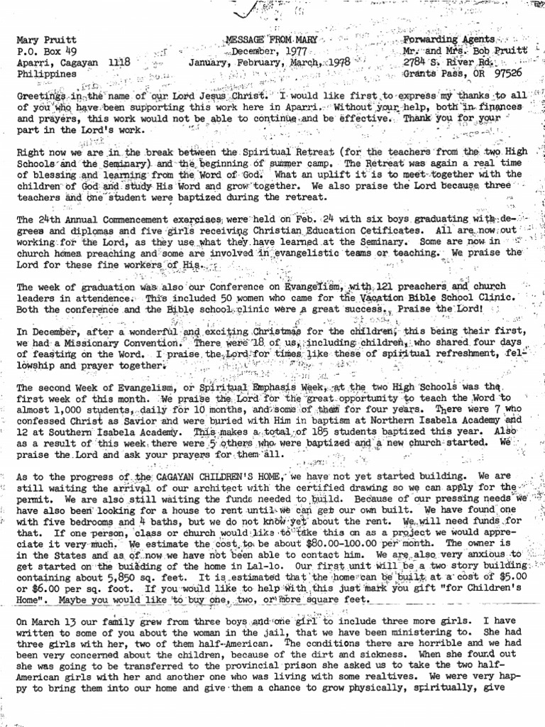 Pruitt Mary 1978 Philippines | PDF | Baptism | Evangelism
