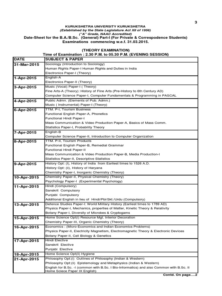 Date-Sheet of Under-Graduate (Annual System) Examinations March, April ... Date-Sheet of Under-Graduate (Annual System) Examinations March, April ...