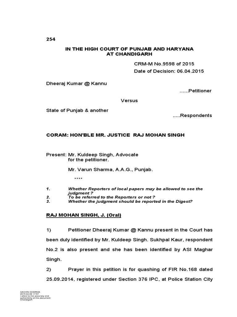 FIR Alleging Rape Can Be Quashed Where Accused and Victim Compromise ... FIR Alleging Rape Can Be Quashed Where Accused and Victim Compromise ...