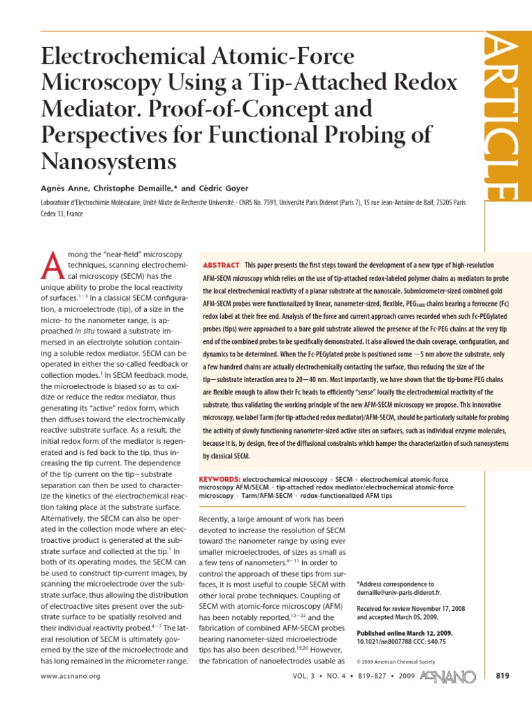 Electrochemical Atomic-Force Microscopy Using A Tip-Attached Redox Mediator. Proof-of-Concept ...