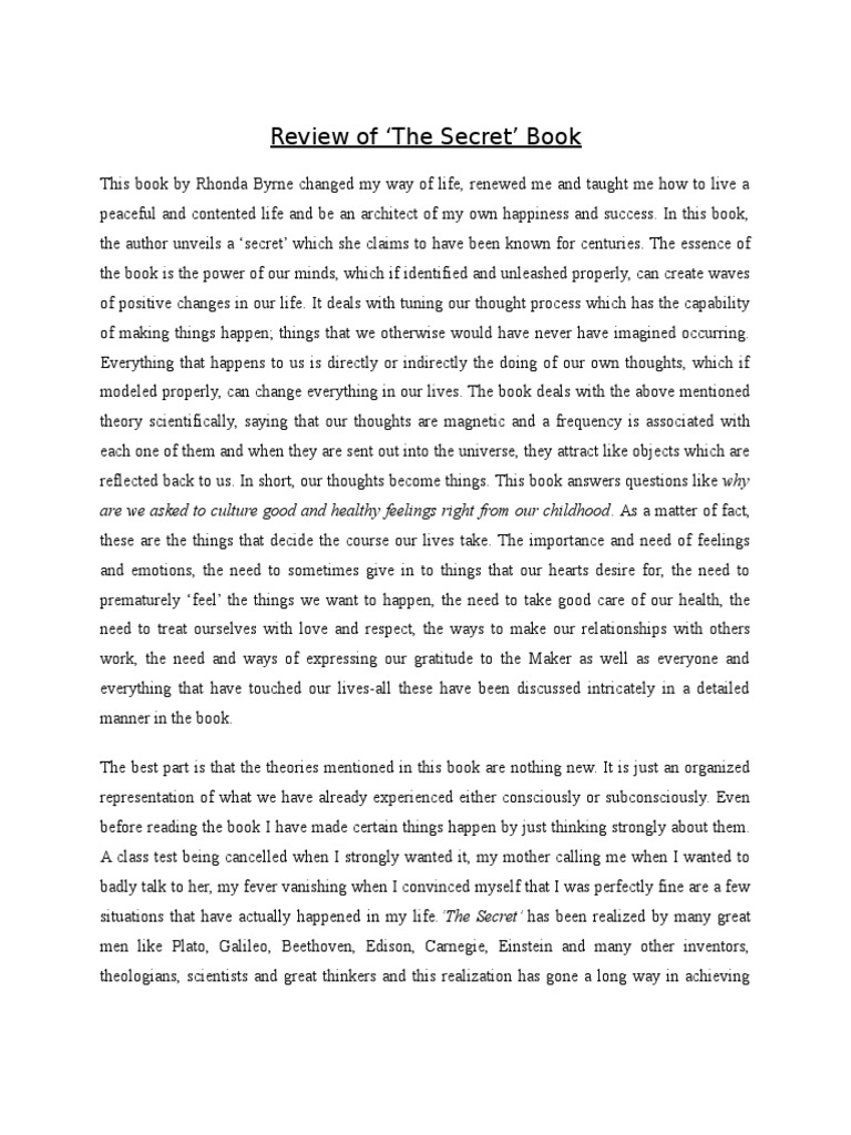 Review of The Secret' Book | PDF | Law Of Attraction (New Thought ...