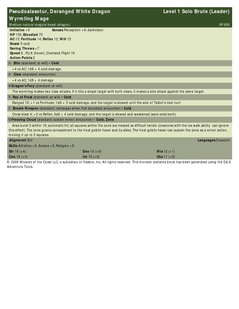 Pseudoalasotur, Deranged White Dragon Wyrmling Mage | PDF