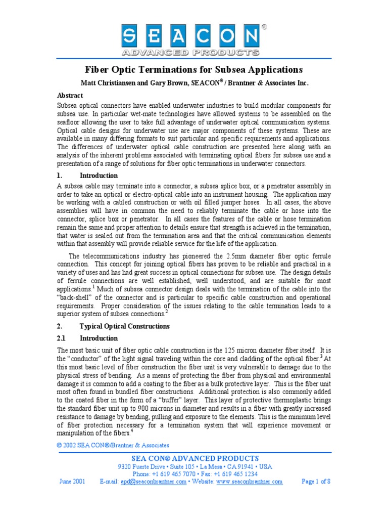Fiber Optic Terminations For Subsea Applications: Matt Christiansen and ...