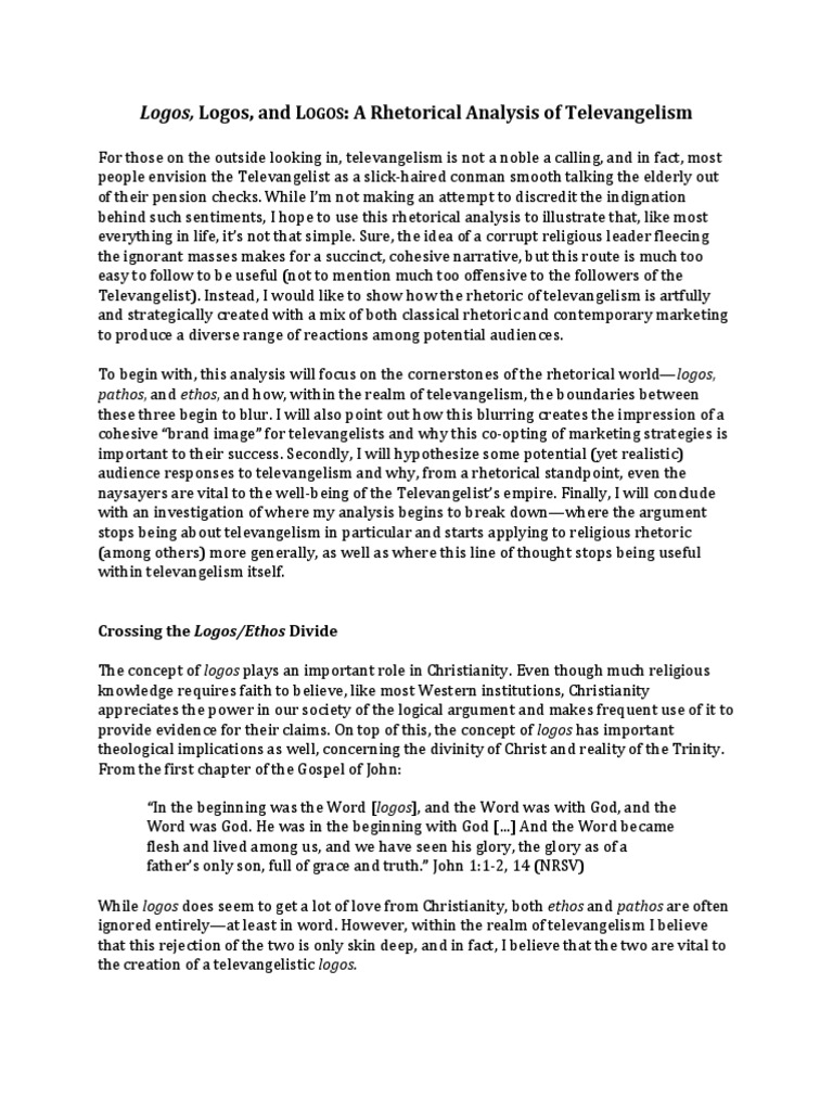 Logos, Logos, and LOGOS: A Rhetorical Analysis of Televangelism | PDF ...