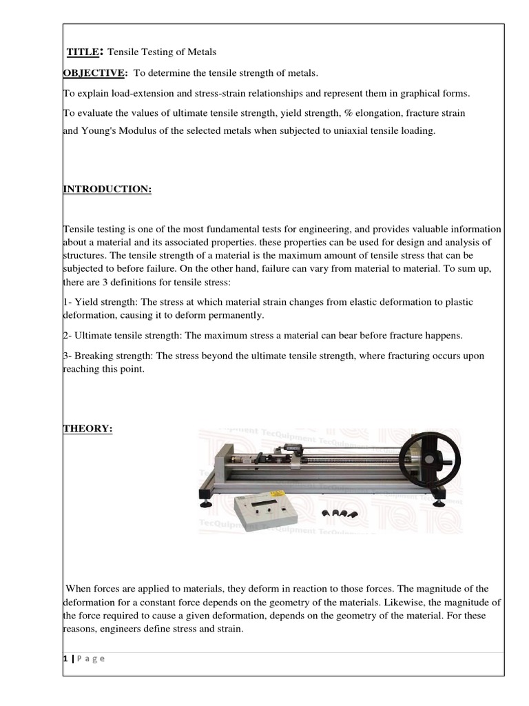Tensile Test | PDF | Ultimate Tensile Strength | Strength Of Materials