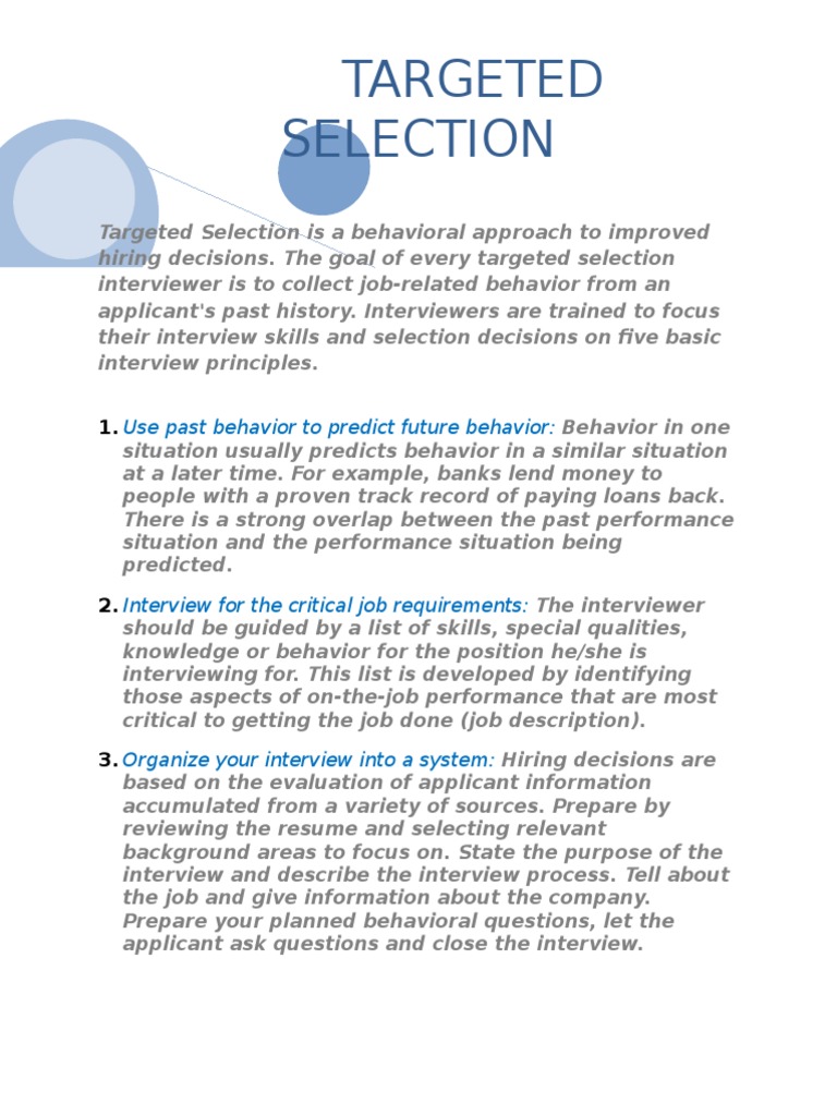 Targeted Selection Interviewing Guide | PDF