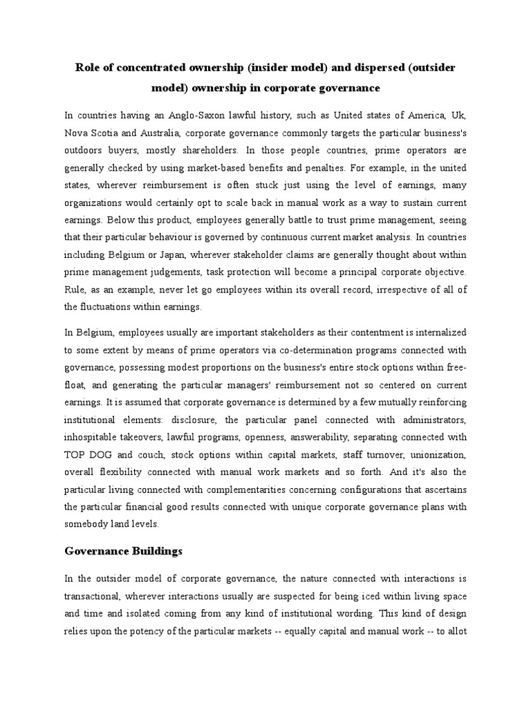 Role of Concentrated Ownership (Insider Model) and Dispersed (Outsider Model) Ownership in ...