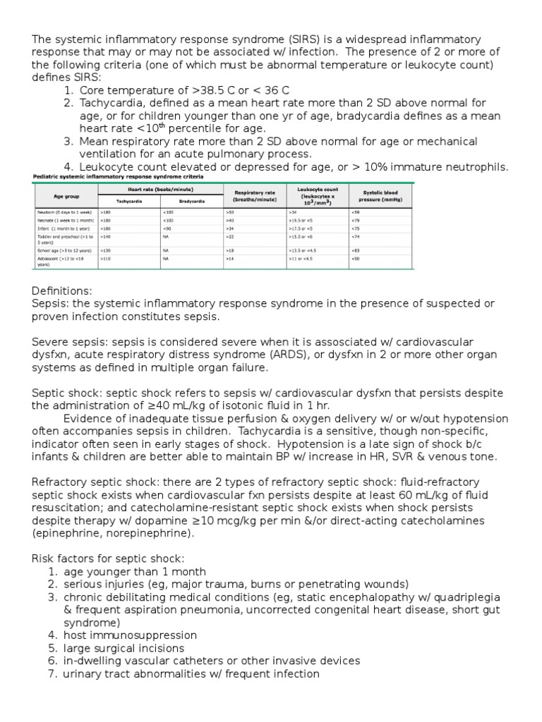 Pediatric SIRS | PDF | Sepsis | Shock (Circulatory)