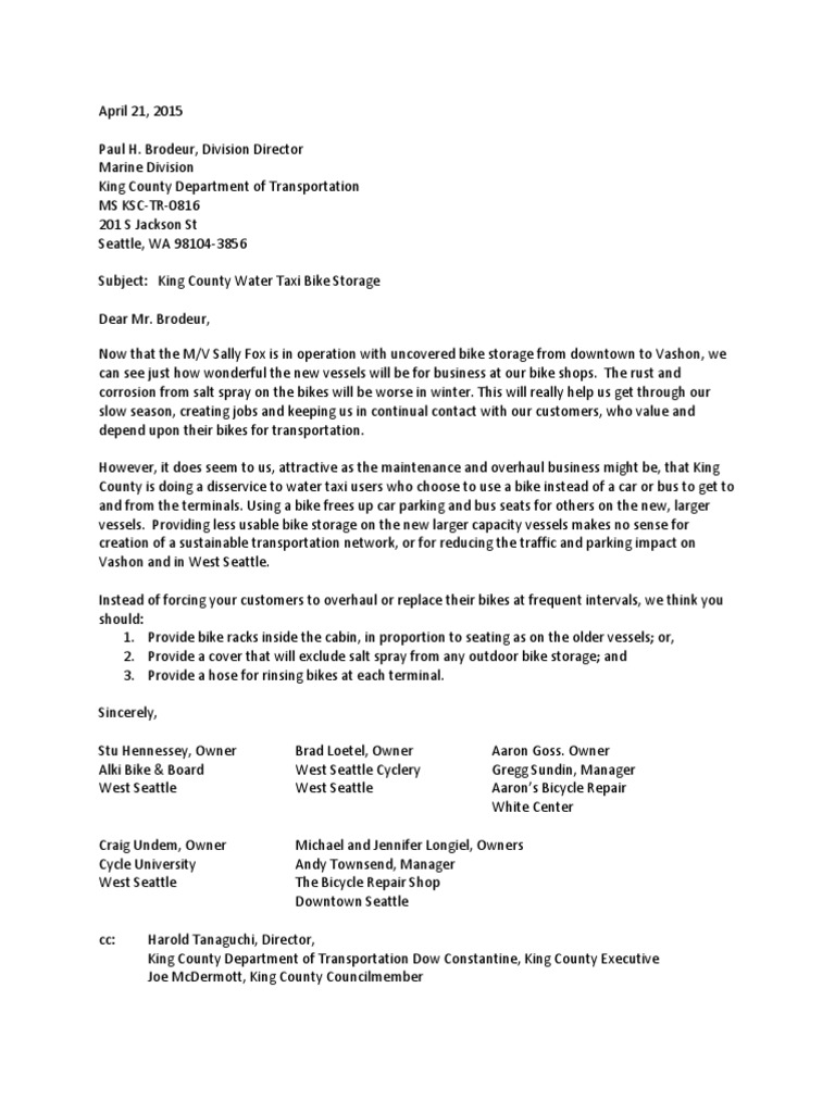 Bike Shops' Letter | Vehicles | Sustainable Transport