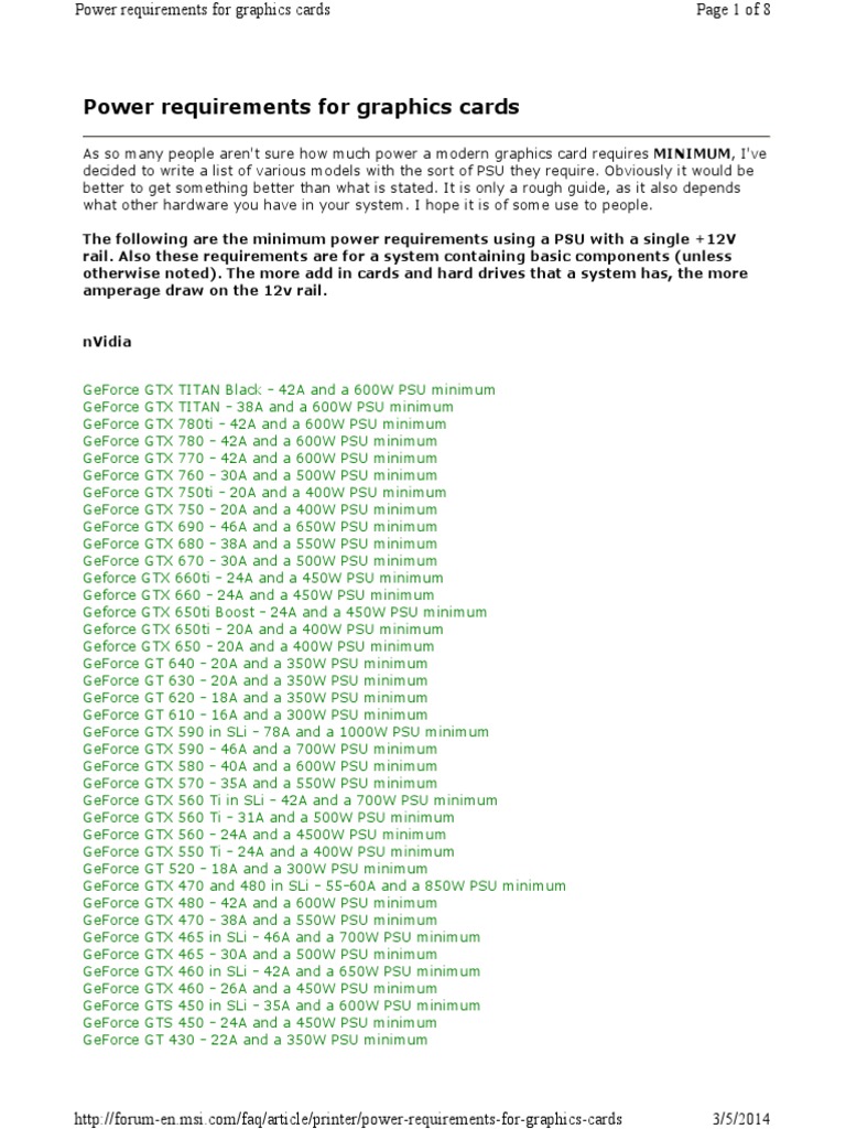 Power Requirements For Graphics Cards | PDF | Graphics Processing Unit ...