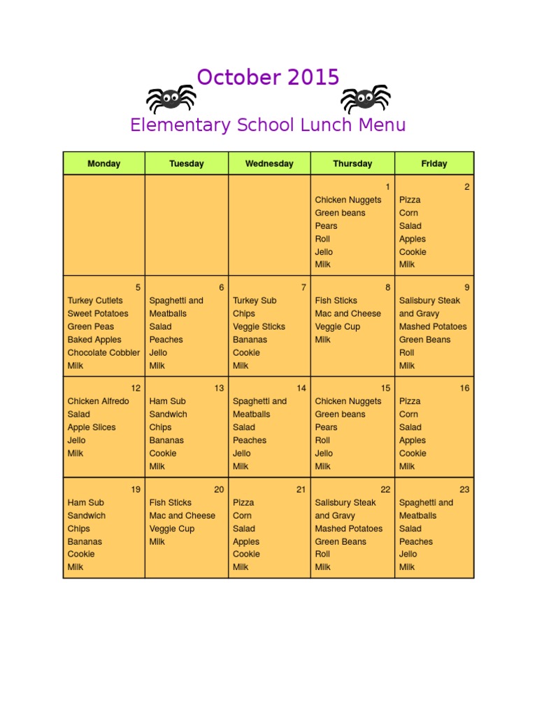 October 2015 School Lunch Menu | PDF