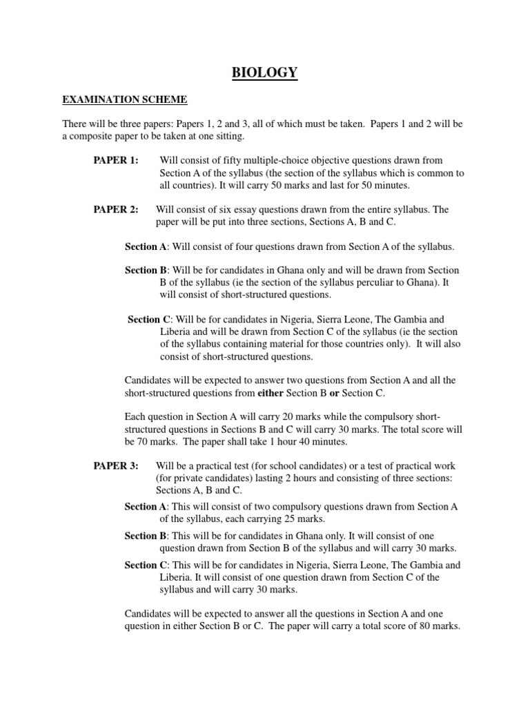 WAEC Biology Exam Scheme | PDF | Test (Assessment) | Life Sciences