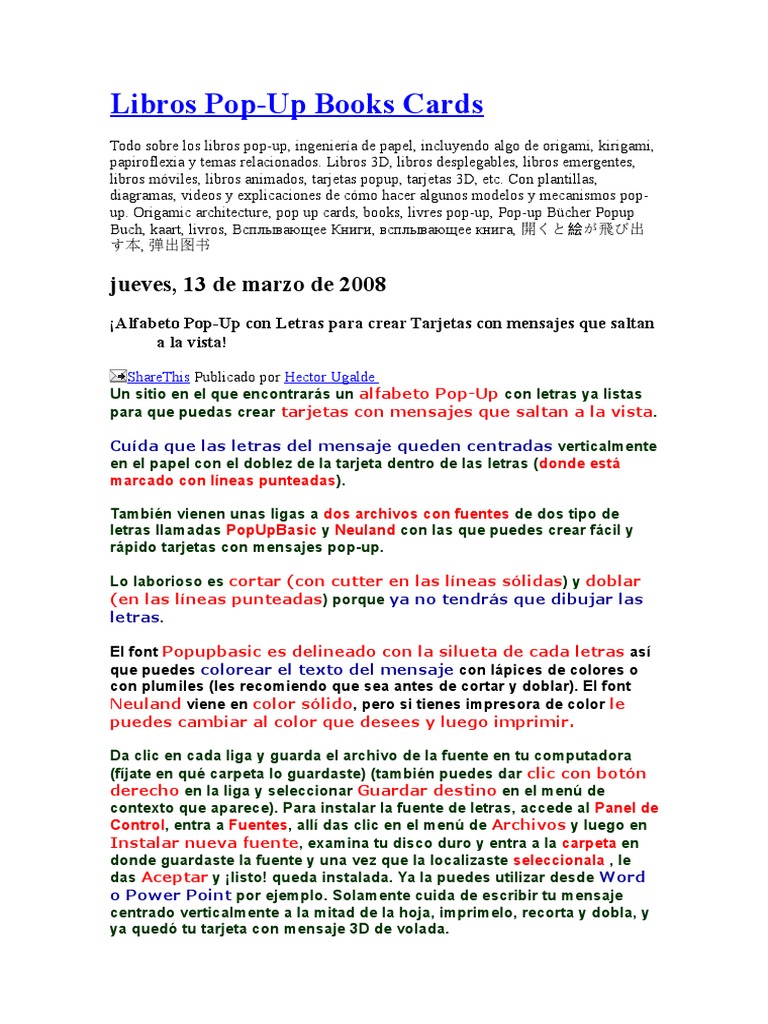Plantillas para Libros Pop-Up y Tarjetas | PDF
