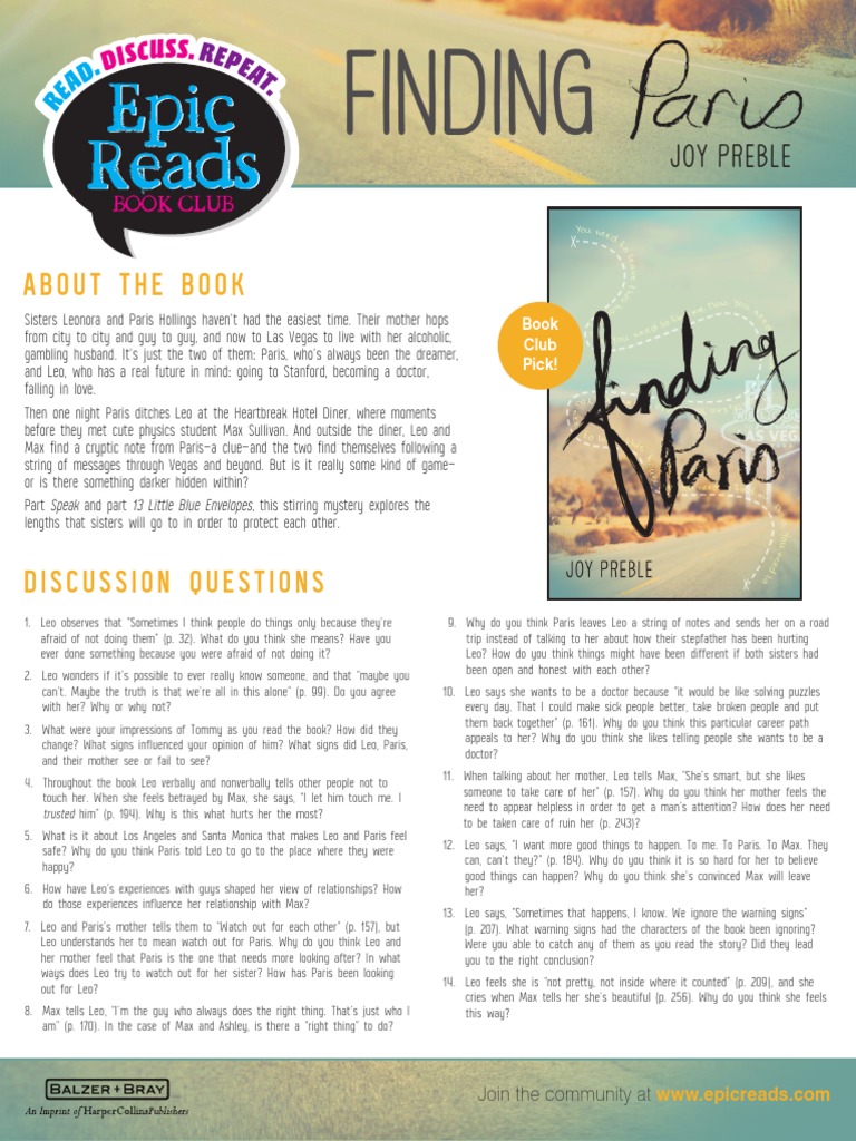 Book Club Guide: FINDING PARIS | PDF