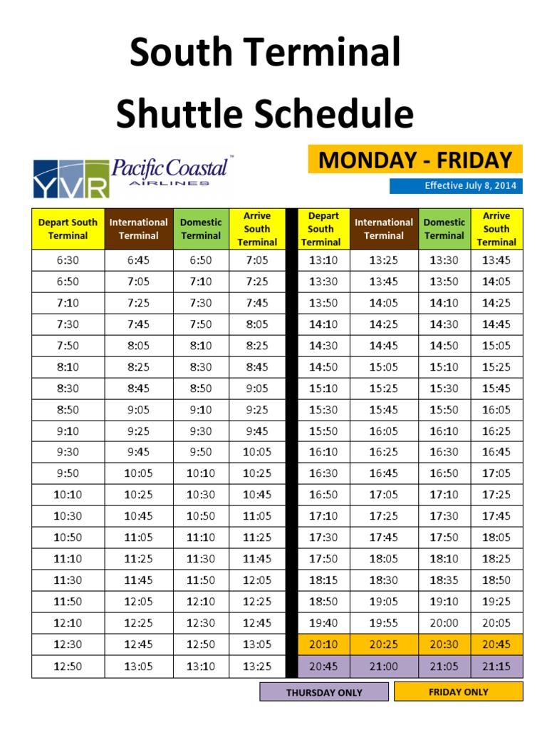 South Terminal Shuttle Schedule 2014 | PDF