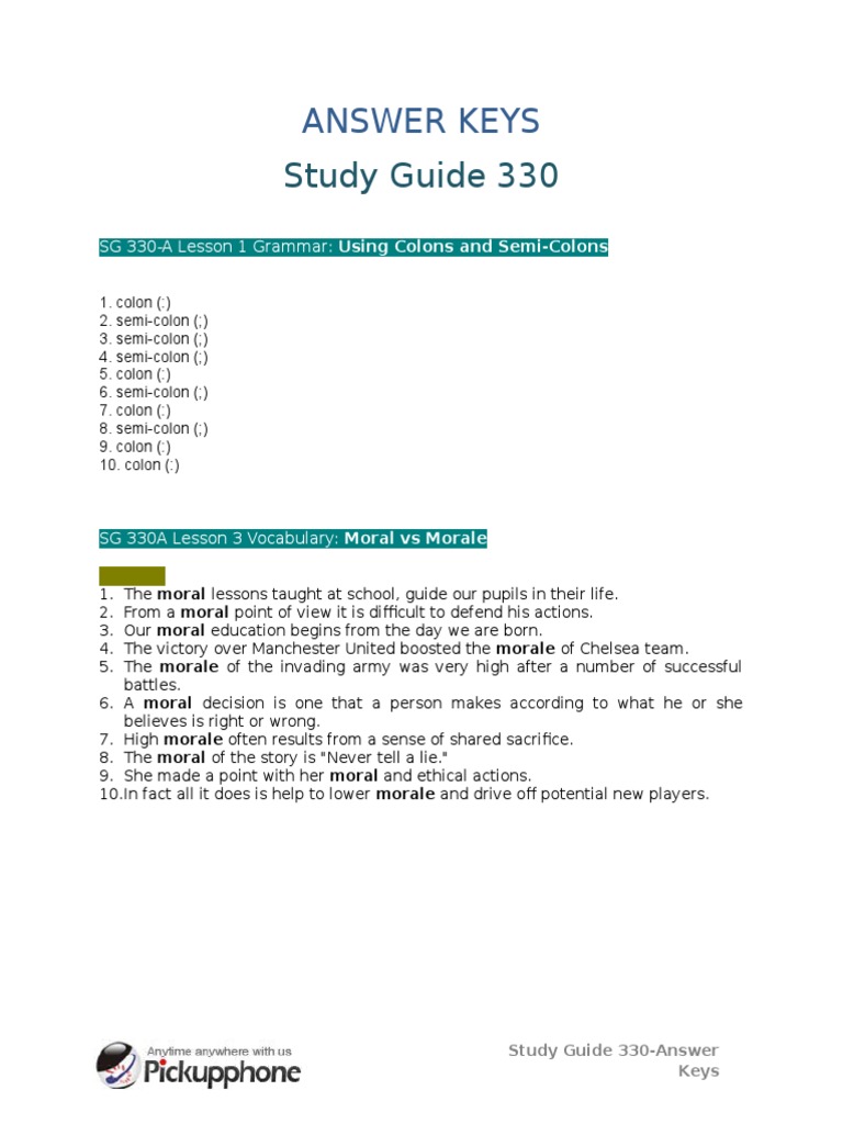 Study Guide 330: Answer Keys | PDF