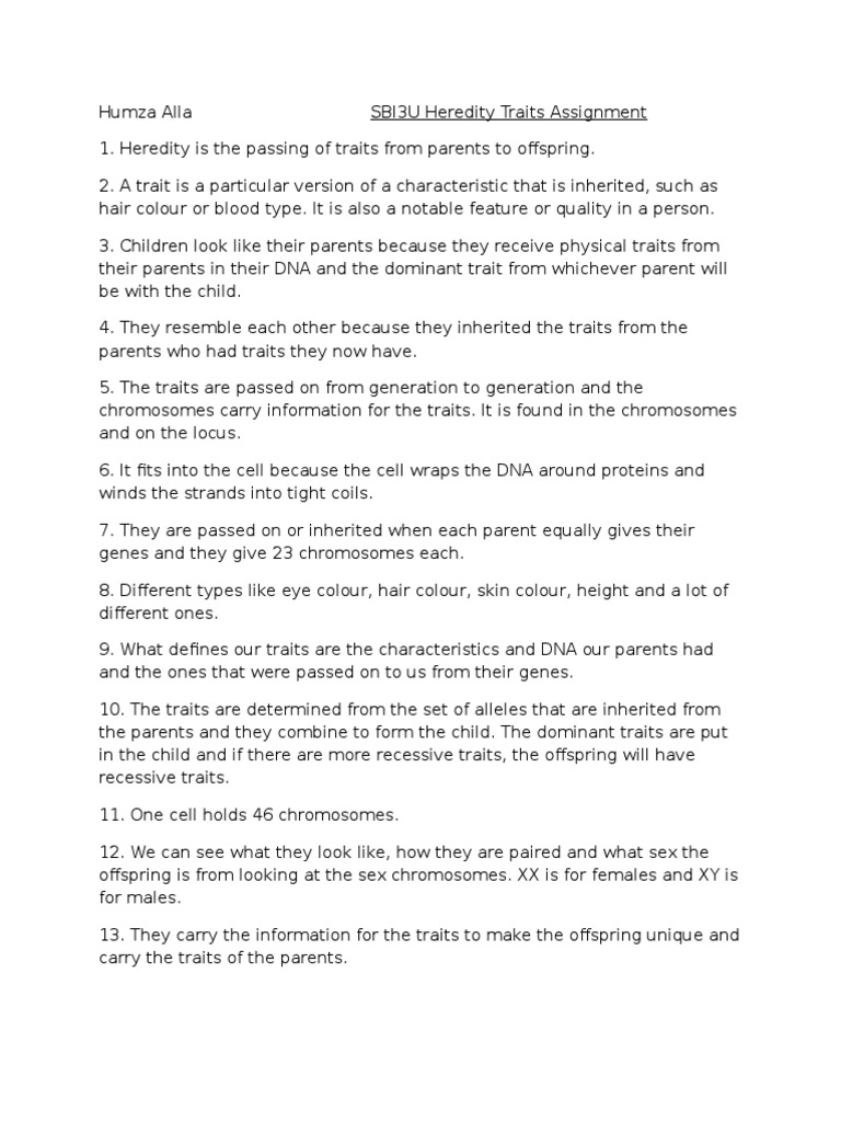 SBI3U Heredity Traits Assignment | PDF | Phenotypic Trait | Dominance ...
