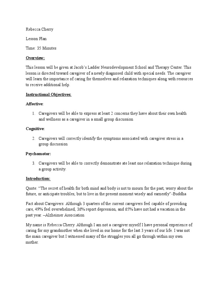 Lesson Plan Caring For The Caregivers | PDF | Breathing | Relaxation ...