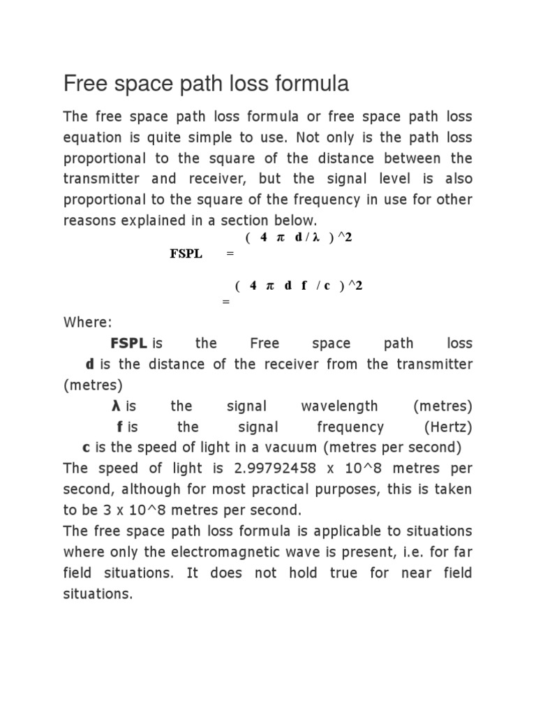 Free Space Path Loss Formula | PDF