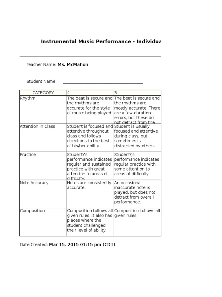2nd Grade Instrumental Music Evaluation | PDF | Rhythm | Cognition
