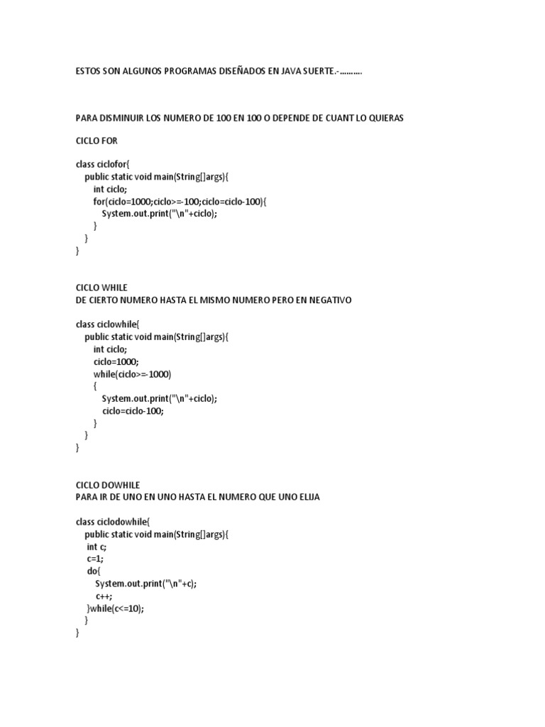 Ejercicios Resueltos de Java: Ciclos | PDF | Métodos y materiales de ...